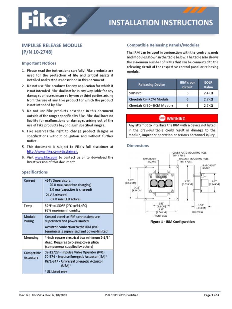 Installation Instructions: Impulse Release Module (P/N 10 2748) | PDF ...