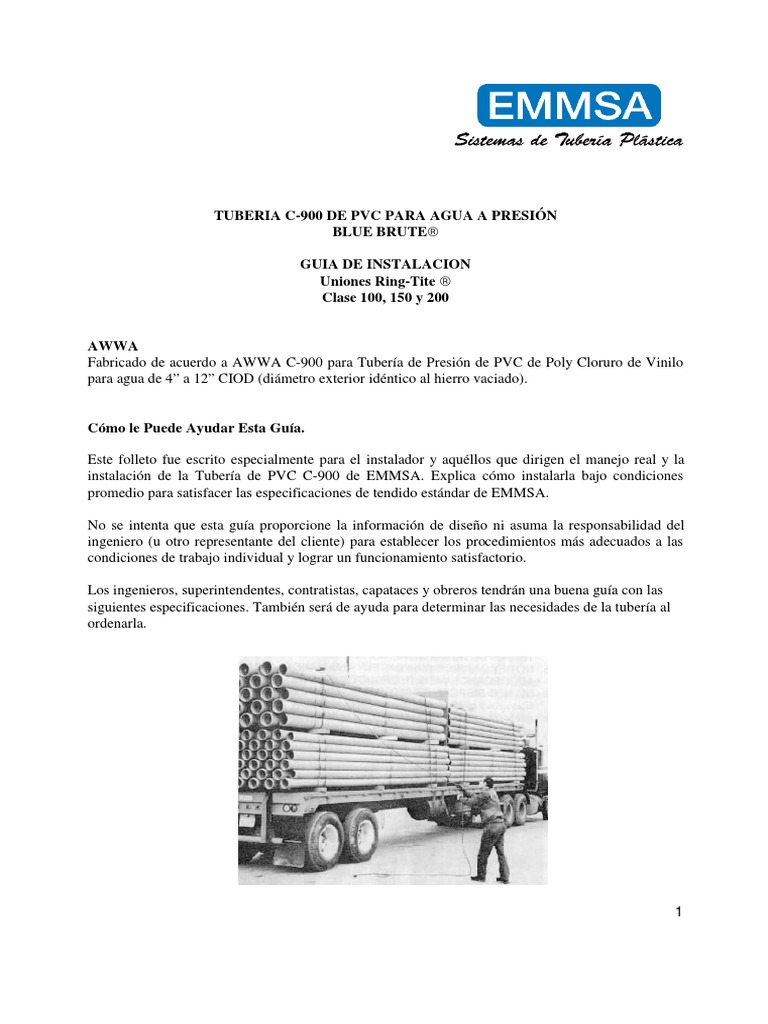 C900-Emmsa Guia de Instalacion PDF | PDF | Tubería (transporte de ...