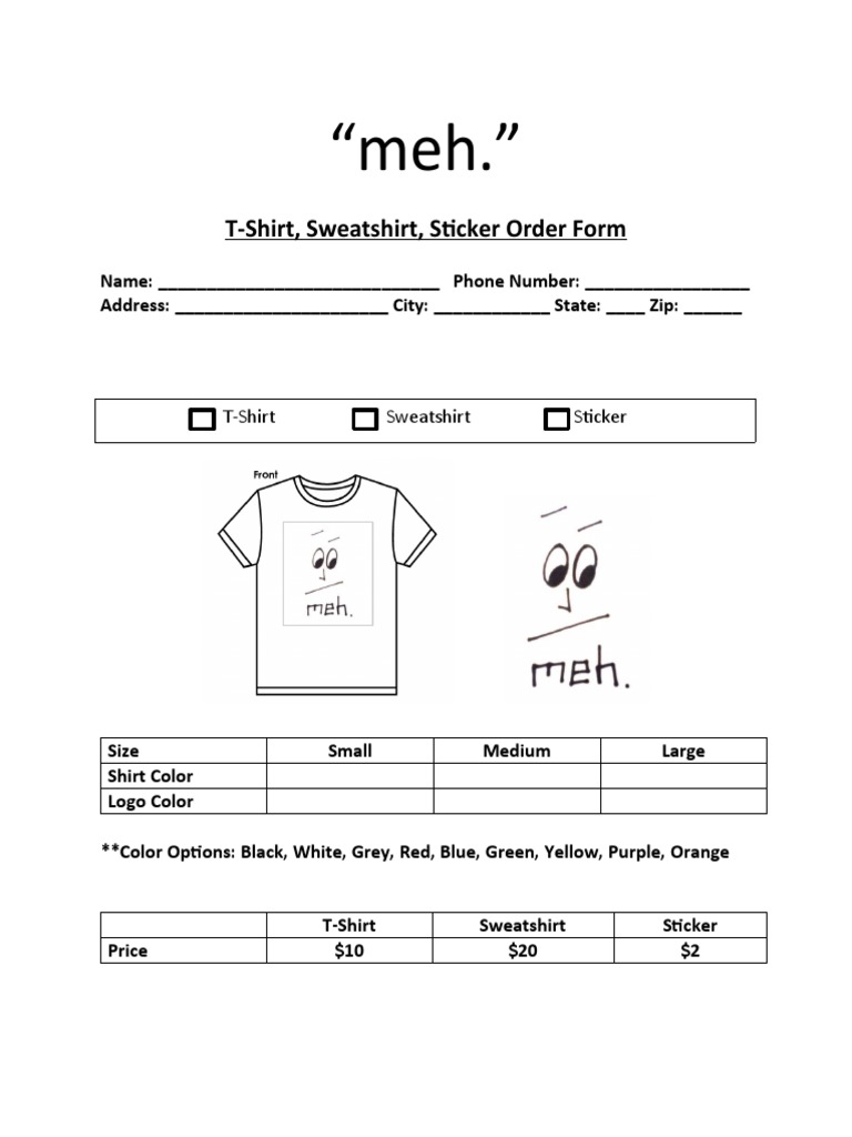 Meh. Order Form | PDF