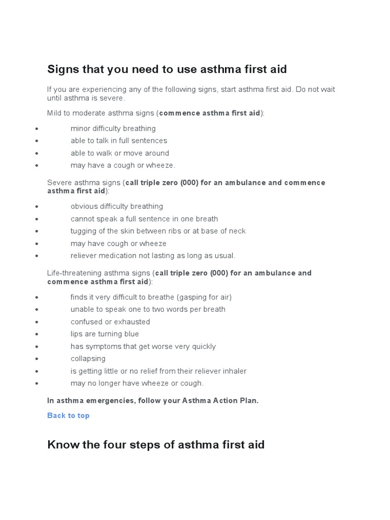 Signs That You Need To Use Asthma First Aid | PDF | Asthma | First Aid