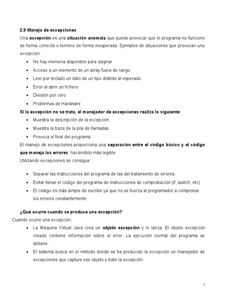 Manejo de Excepciones en Java | PDF | Programa de computadora | Programación