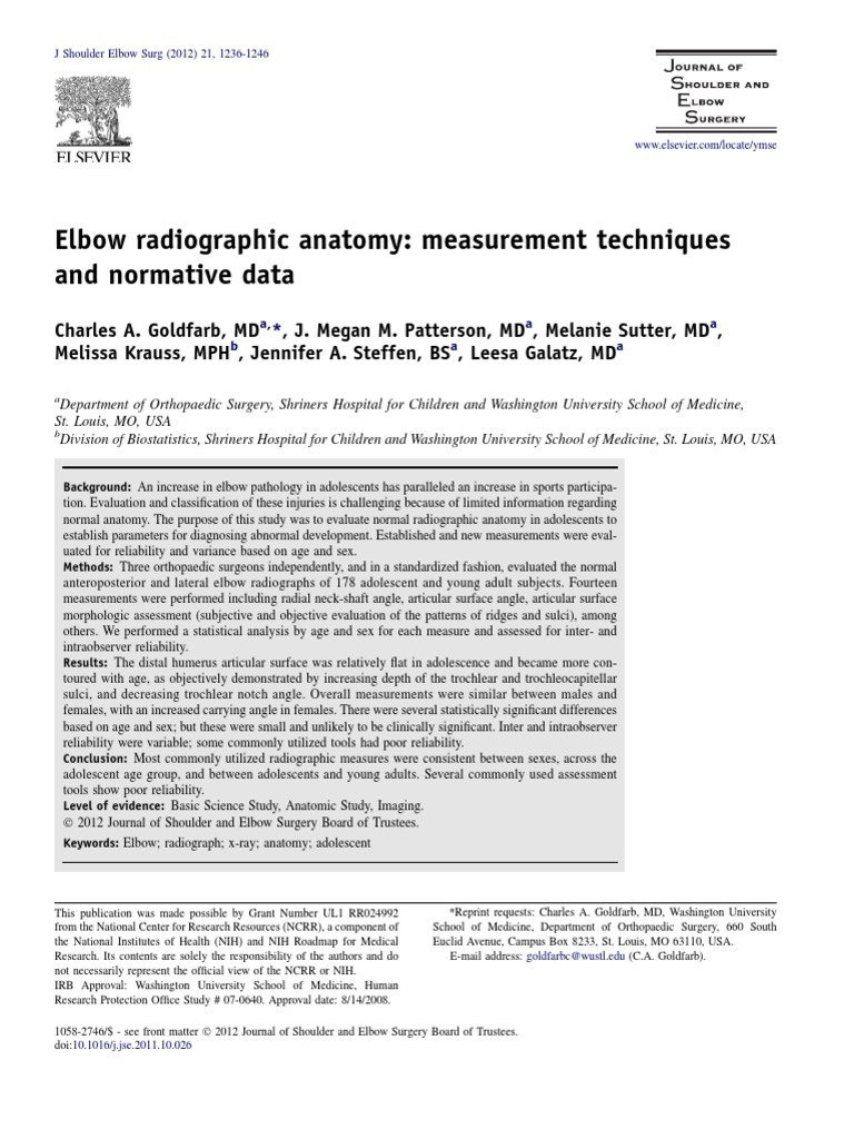 Elbow Radiographic Anatomy Measurement T | PDF | Elbow ...