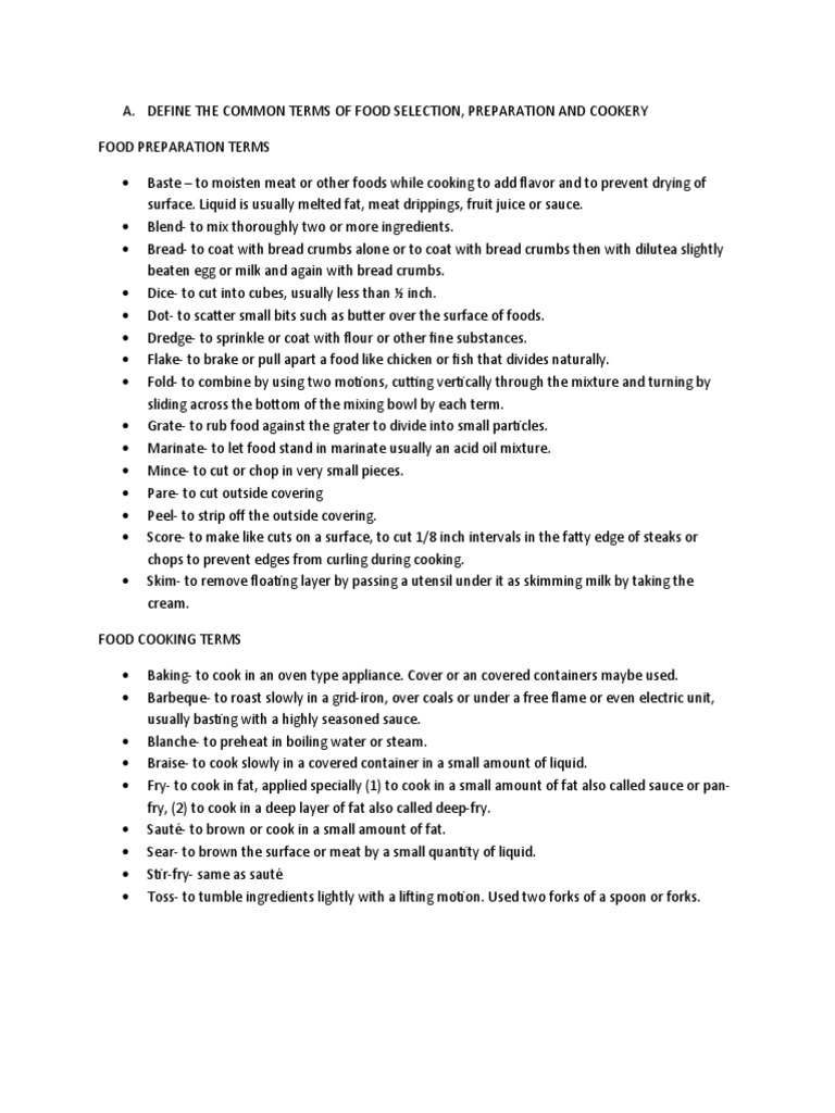 Define The Common Terms of Food Selection | PDF | Bread Crumbs | Breads