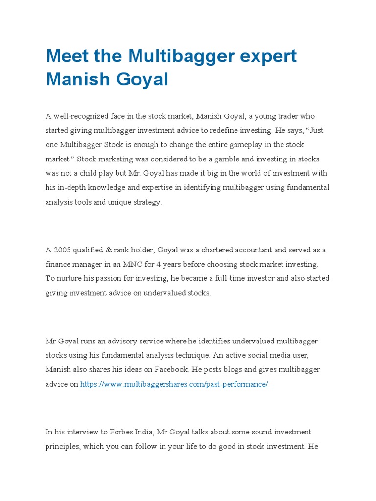 Meet The Multibagger Expert Manish Goyal | PDF | Investing | Stock Market