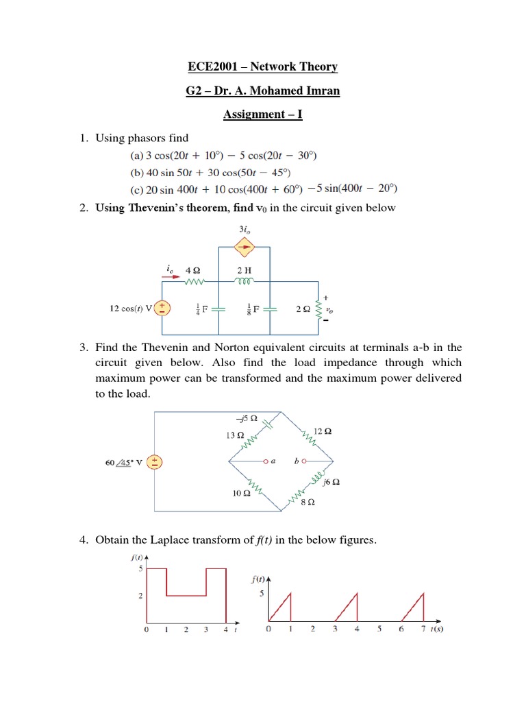 ECE2001 - Network Theory G2 - Dr. A. Mohamed Imran Assignment - I | PDF | Teaching Methods ...