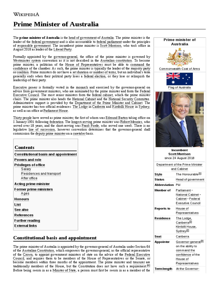 Prime Minister of Australia | PDF | Government Of Australia | Politics ...