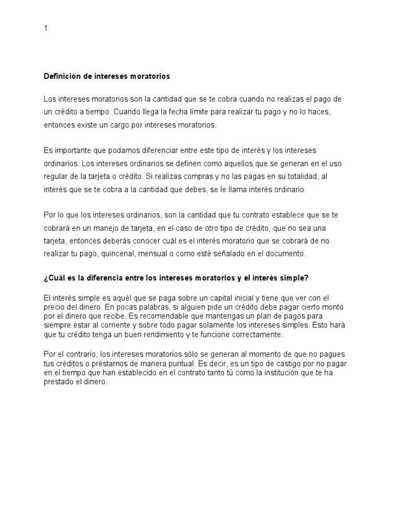 Definición de Intereses Moratorios | PDF | Interés | Crédito