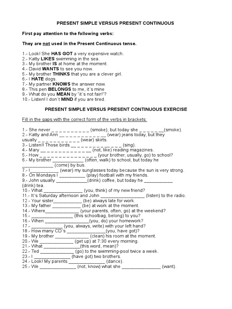 3 Exercise Present Simple Versus Continuous | PDF
