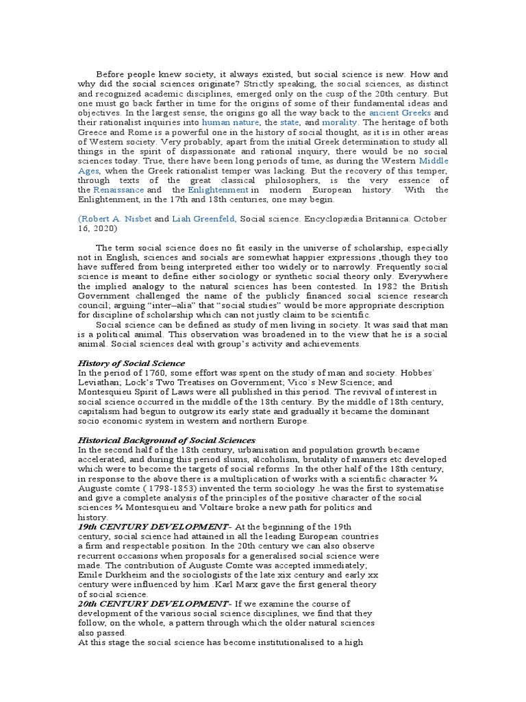 Historical Background of Social Science. | PDF | Science | Science And ...