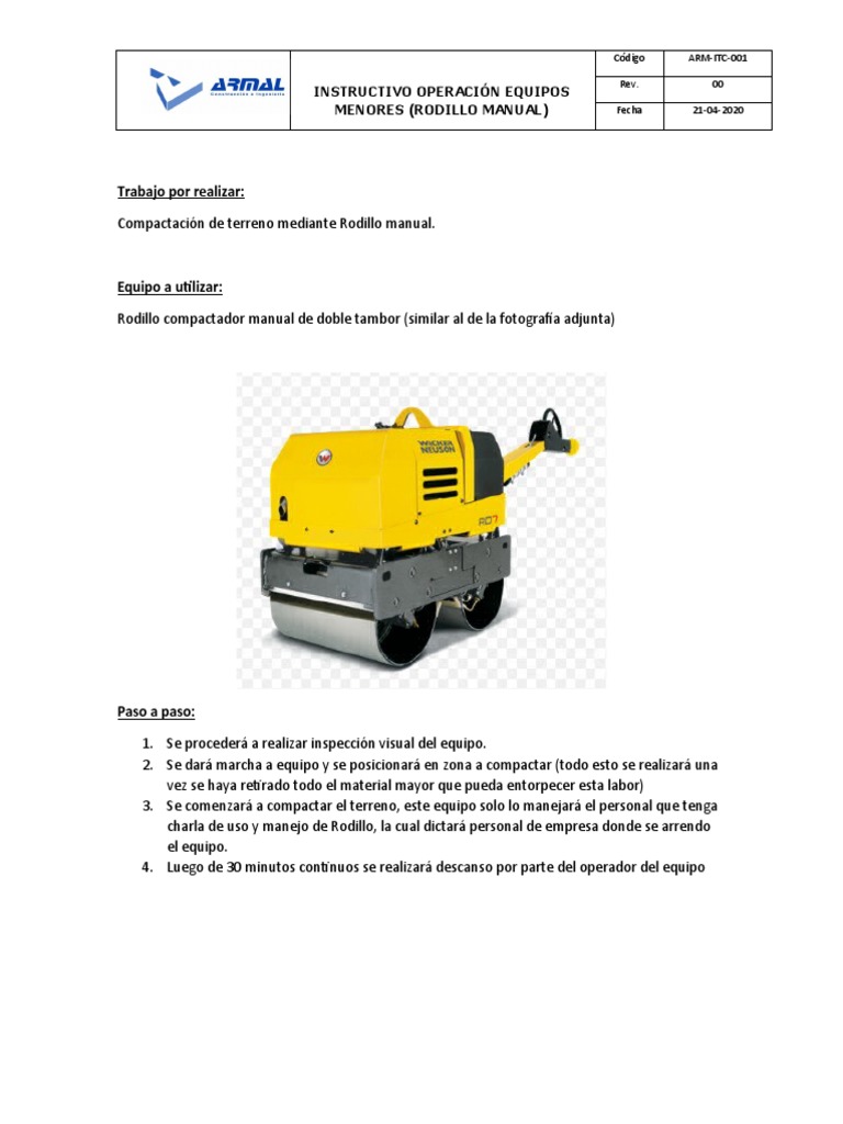 Manual de Operación Rodillo Compactador | PDF | Tecnología