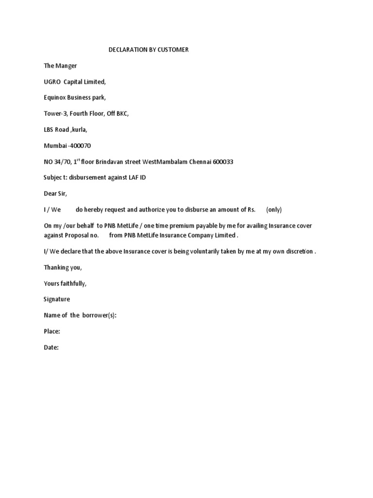 Declaration by Customer | PDF