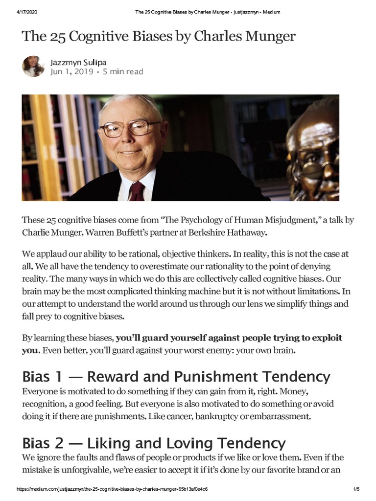 The 25 Cognitive Biases by Charles Munger - Justjazzmyn - Medium PDF | PDF