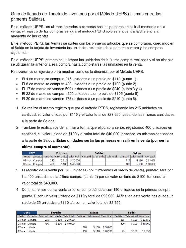 Guía de Llenado de Tarjeta de Inventario Por El Método UEPS | PDF | Contabilidad | Economias