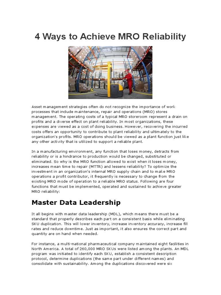 4 Ways To Achieve MRO Reliability | PDF | Reliability Engineering ...
