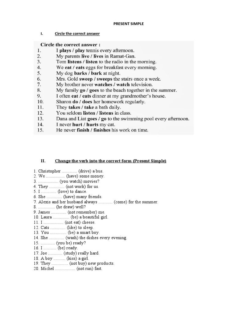 Present Simple Mini Test | PDF