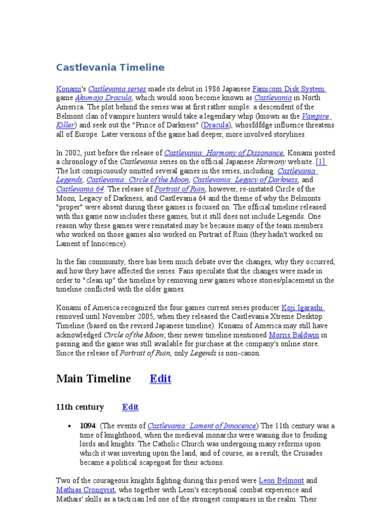 Castlevania Series Timeline Guide | PDF | Fantasy Video Games | Role ...