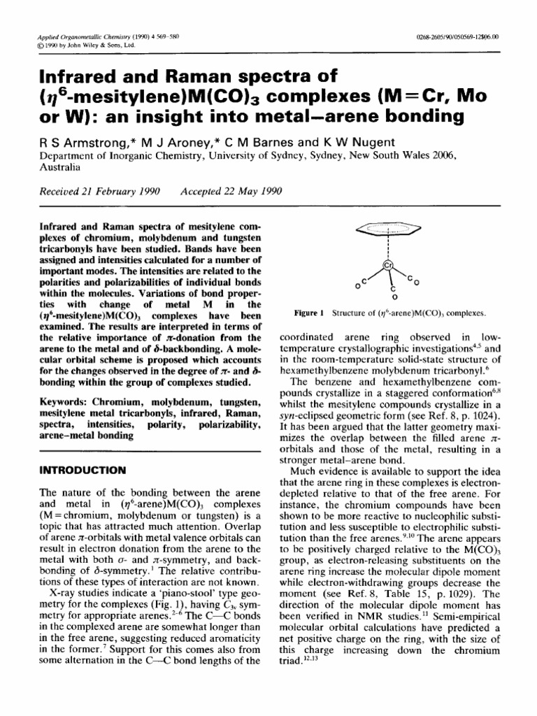 Metal-Arene Bonding in Mesitylene Complexes | PDF | Infrared ...