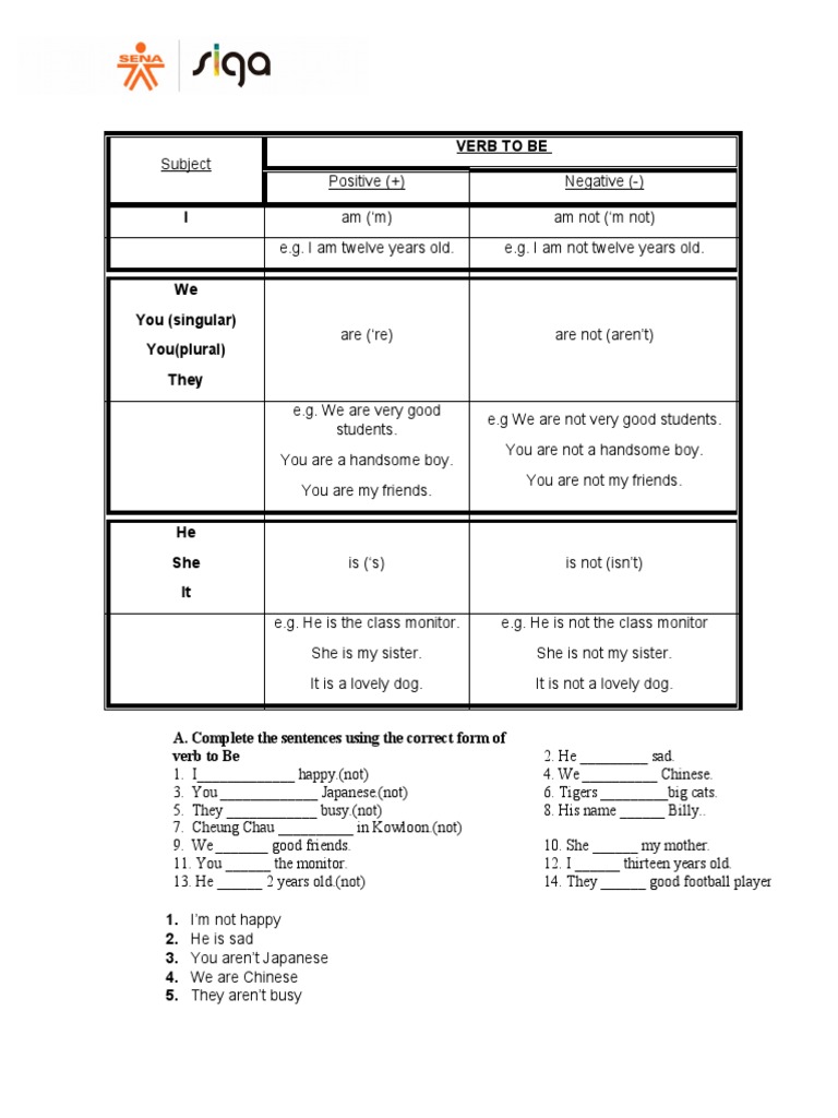 Workshop Verb To Be | PDF | Syntax | Grammar