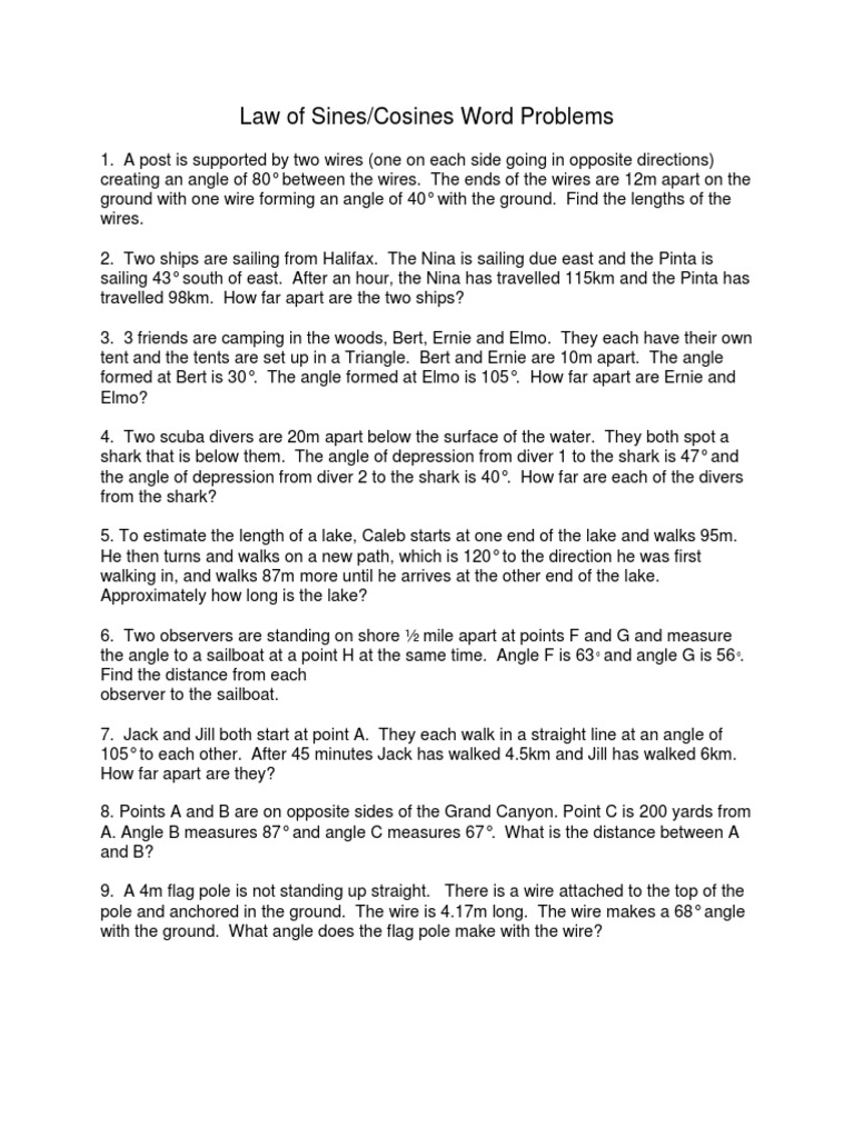 Trigonometry Word Problems | PDF | Travel | Science & Mathematics