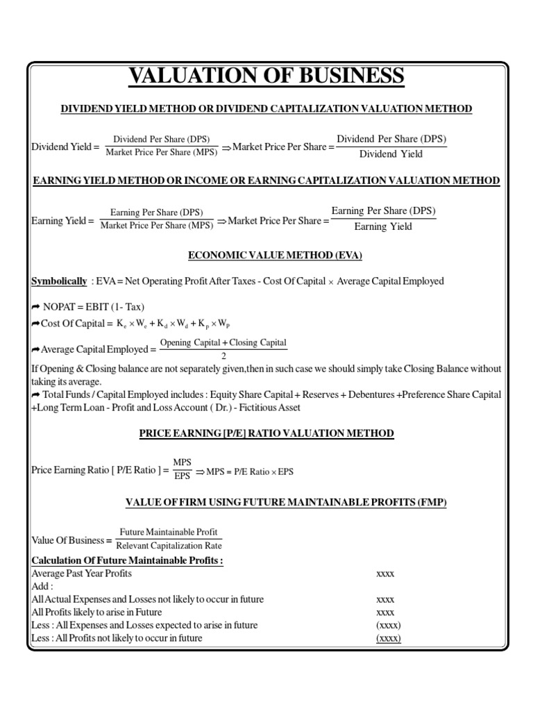 Valuation Formula | PDF | Book Value | Valuation (Finance)