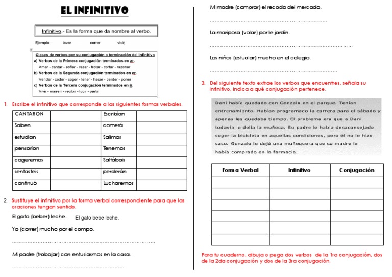 Actividades sobre el Infinitivo Verbal | PDF
