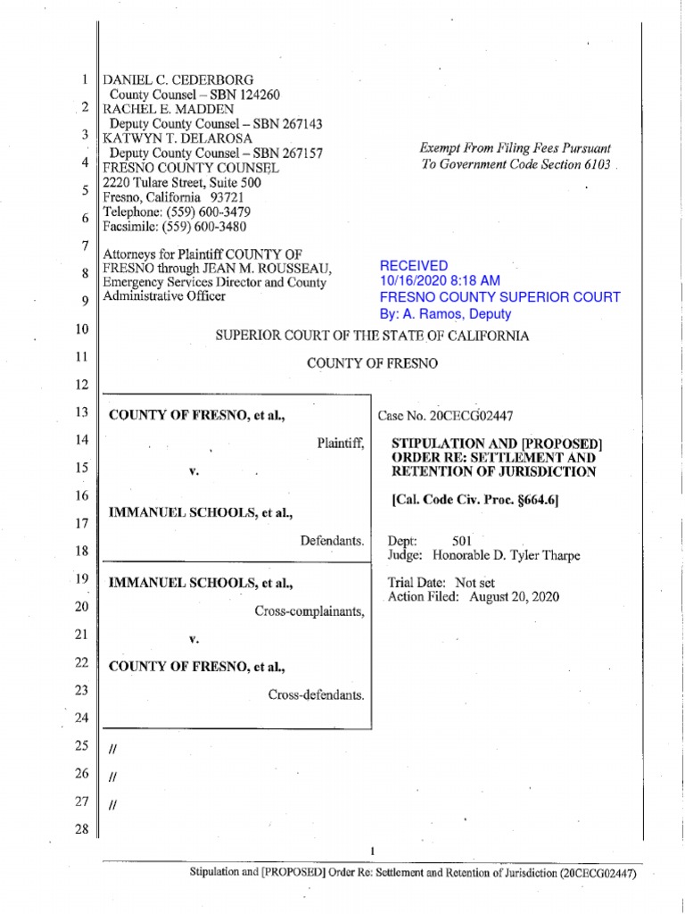 Stipulation and (Proposed) Order Re: Settlement and Retention 0F ...