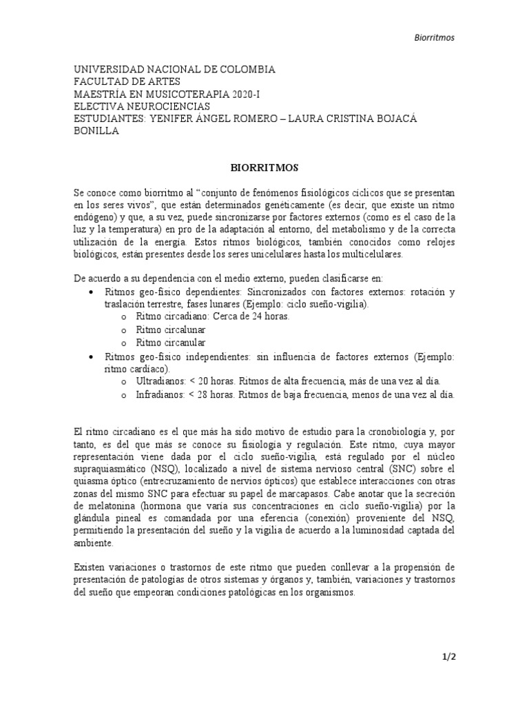 Biorritmos, Resumen Completo | PDF | Ritmo circadiano | Fisiologia Animal