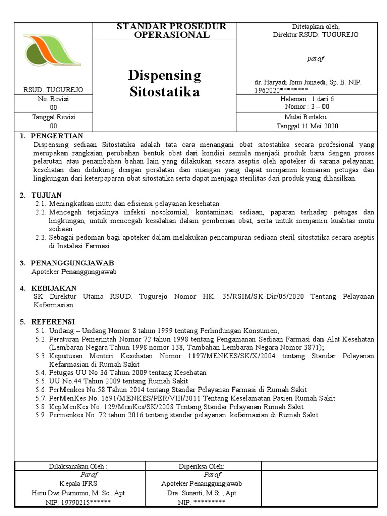 Sop Dispensing Sitostatika | PDF