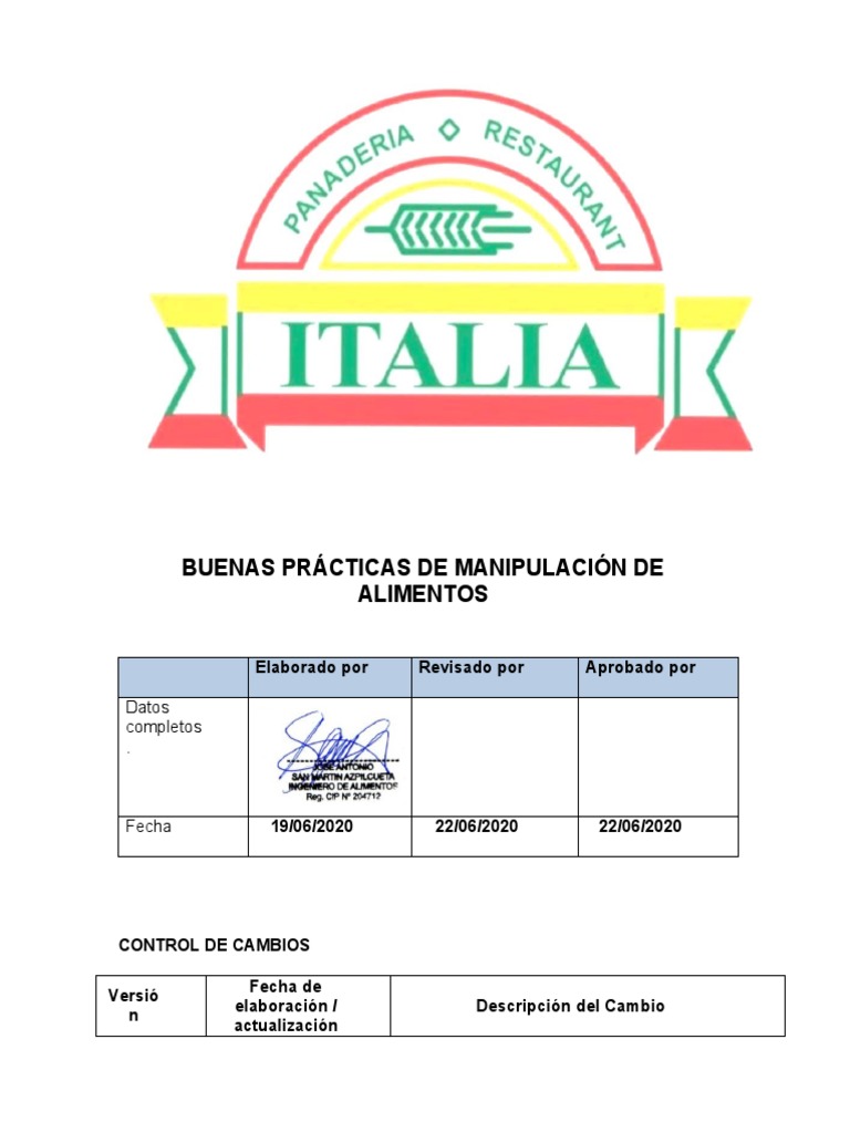Manual BPM para Panadería y Restaurante | PDF | Alimentos | Lavado de manos