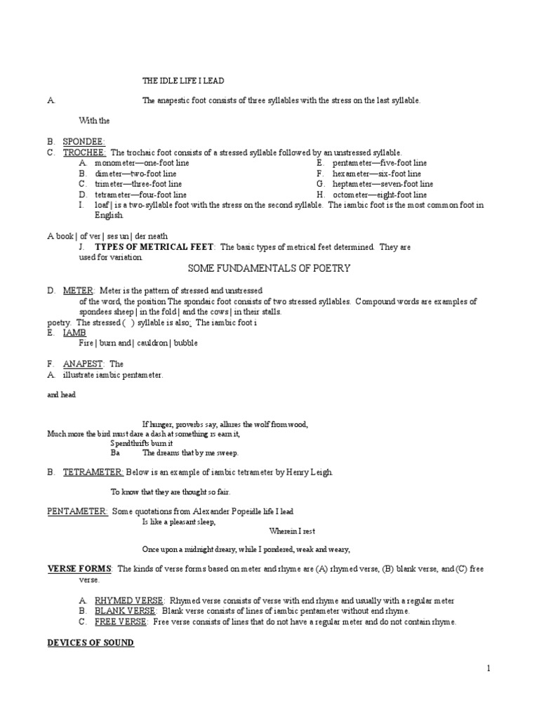 TYPES OF METRICAL FEET: The Basic Types of Metrical Feet Determined ...
