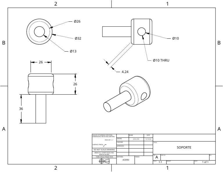 Design drawing of a cylindrical support structure with labeled ...