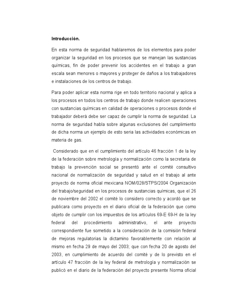 NORMA Oficial Mexicana NOM-028-STPS-2004, Organización Del Trabajo ...