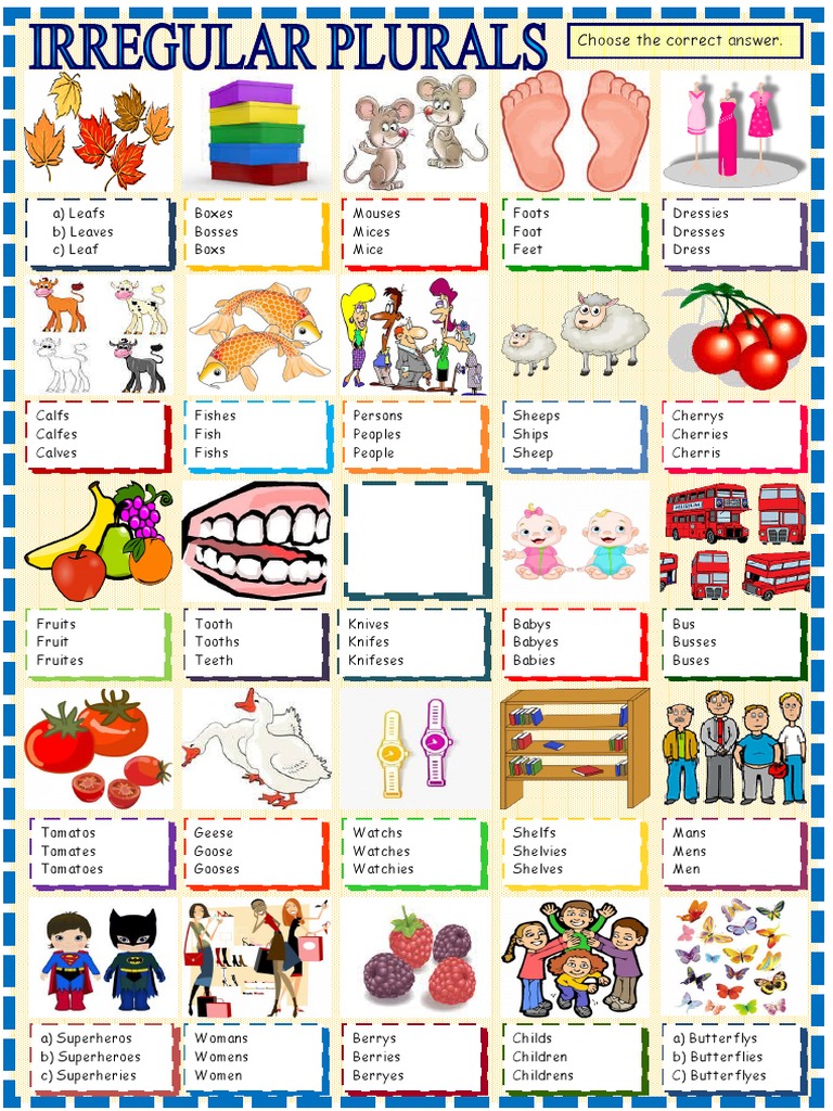 Irregular Plurals Multiple Choice Activity Picture Dictionaries - 75494 ...