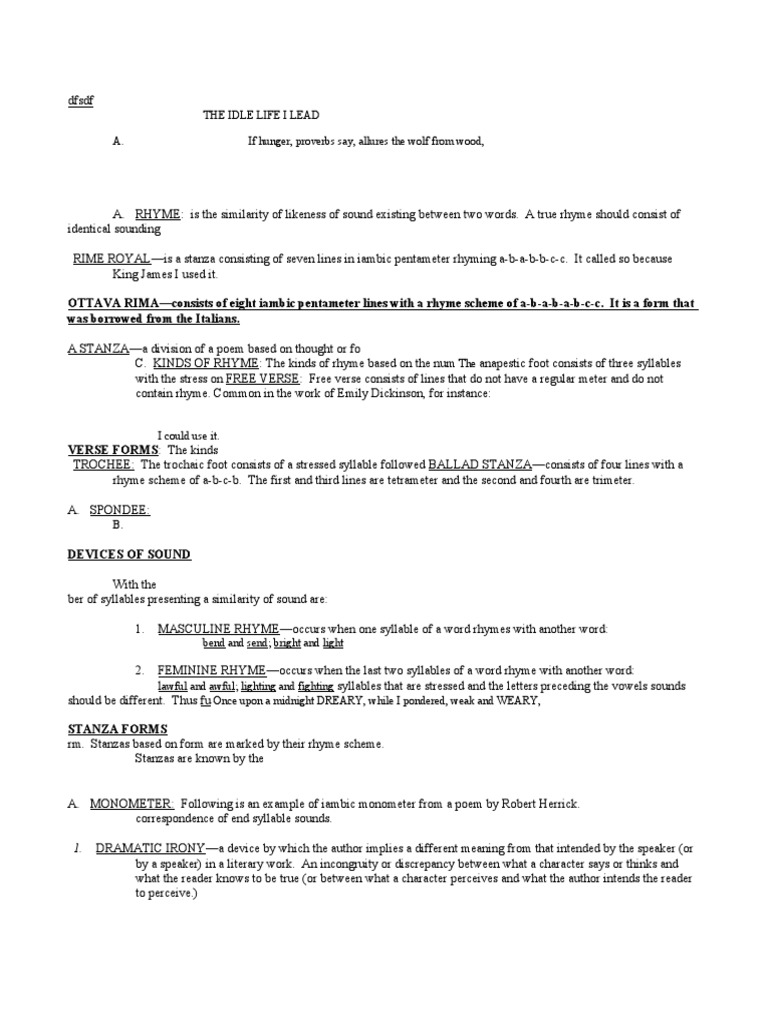 OTTAVA RIMA-consists of Eight Iambic Pentameter Lines With A Rhyme ...