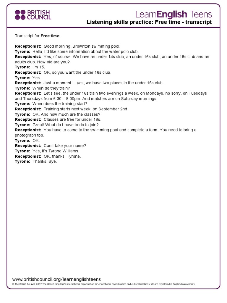 Free Time - Transcript 3 PDF | PDF | Lifestyle