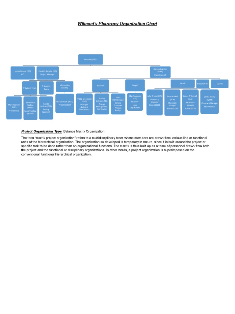 Wilmont's Pharmacy Organization Chart: Project Organization Type ...