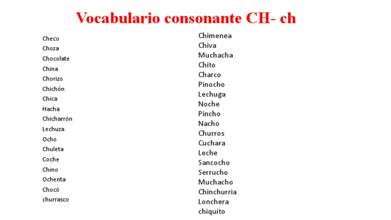 Vocabulario Consonante CH - CH | PDF
