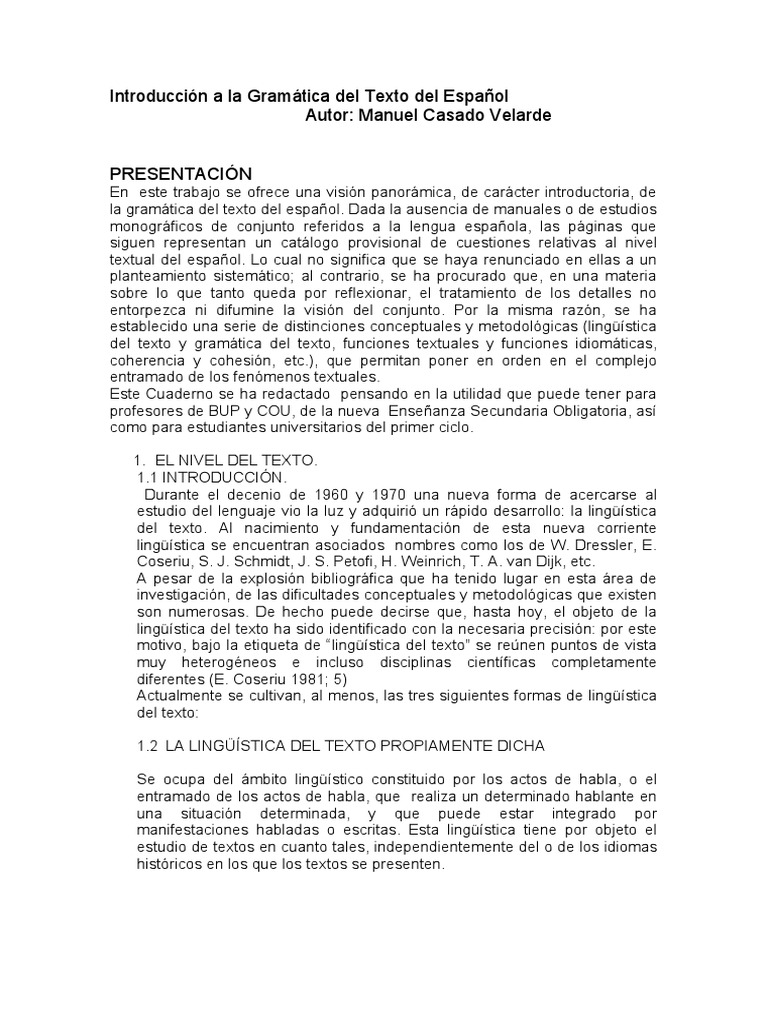 Introducción A La Gramática Del Texto Del Español | PDF | Oración ...