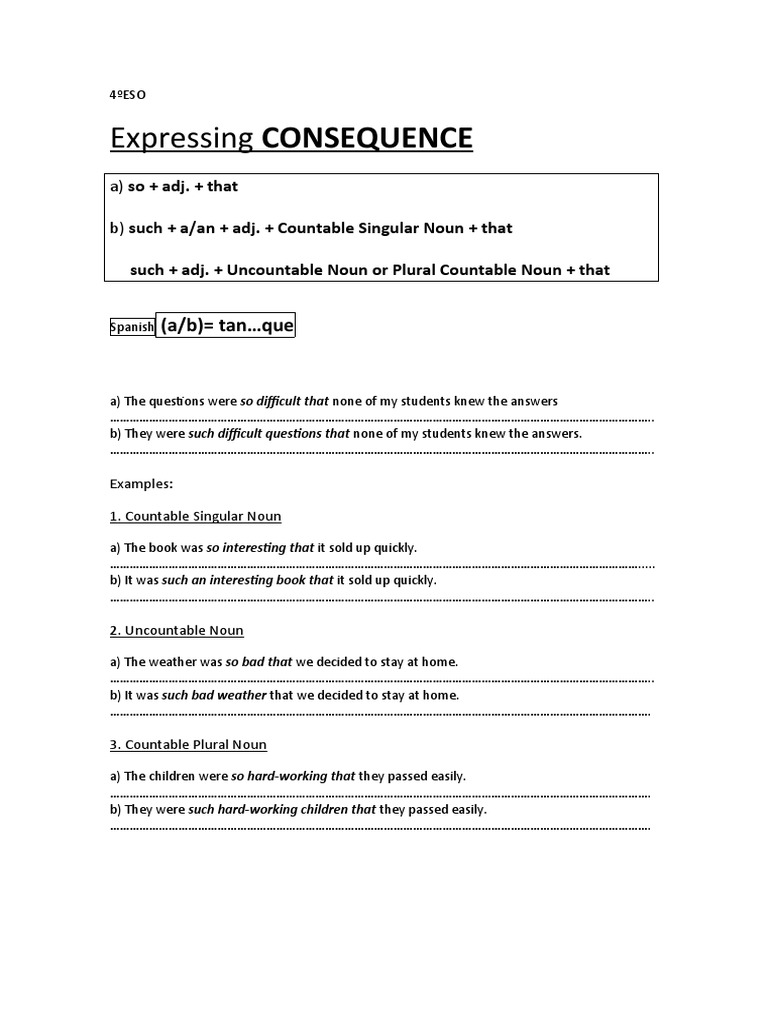 Expressing CONSEQUENCE (4ºeso) | PDF | Language Arts & Discipline
