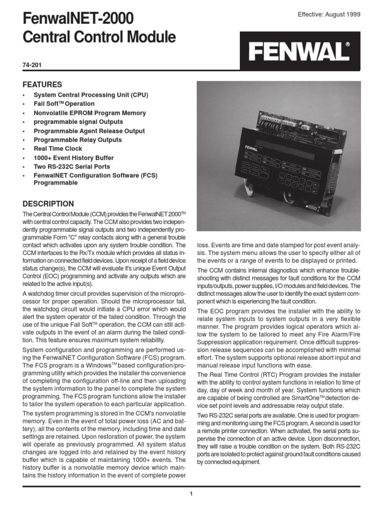 Fenwalnet-2000 Central Control Module: Features | PDF | Input/Output ...