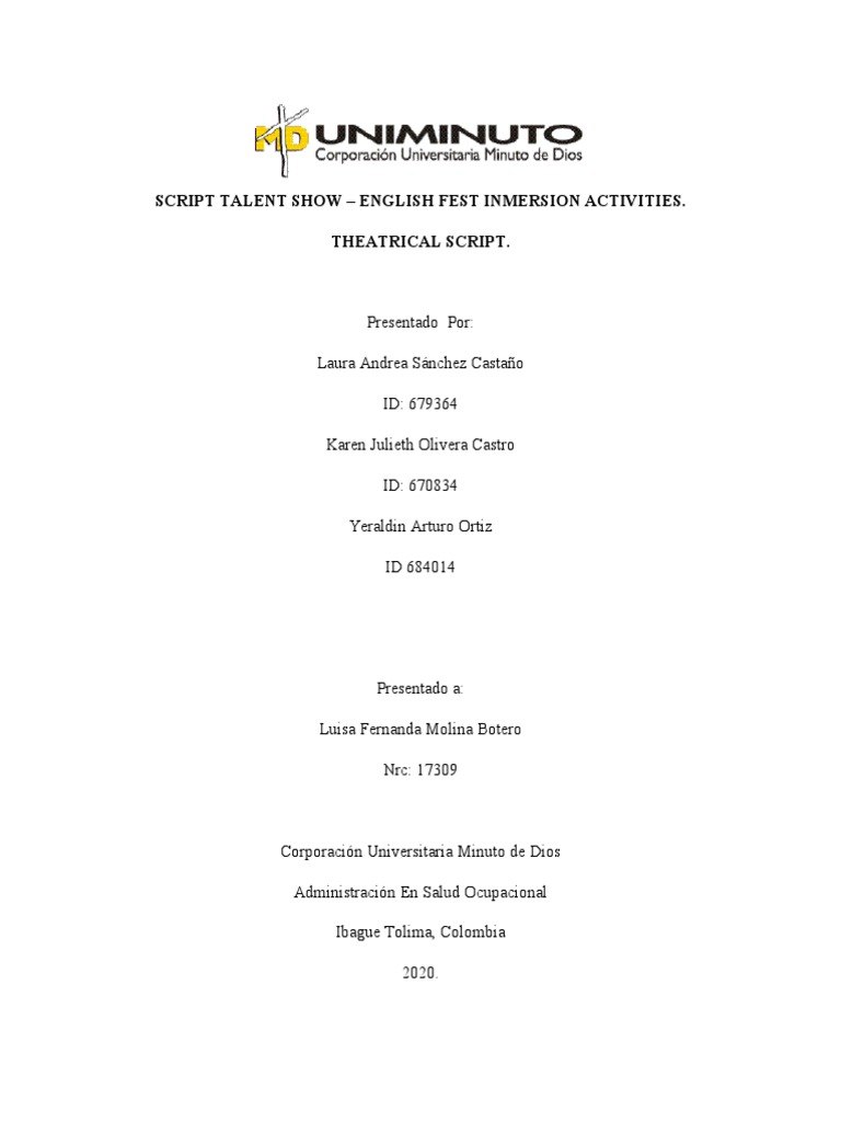 Script Talent Show - English Fest Inmersion Activities. Theatrical ...