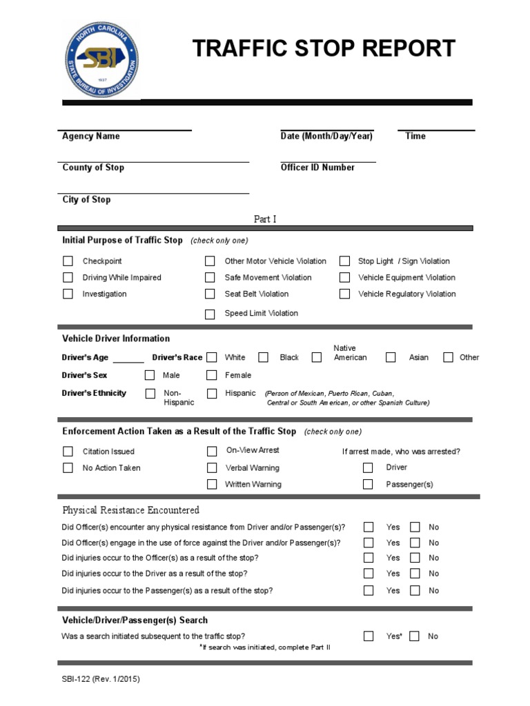 SBITrafficStop FILLABLE | PDF | Traffic Stop | Criminal Law