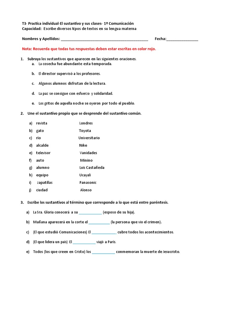 T3-Practica Invidivual-El Sustantivo y Sus Clases-1ro | PDF | Religión ...