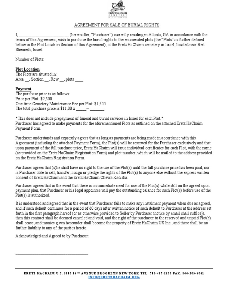 Burial Rights Purchase Agreement | PDF | Credit Card | Payments