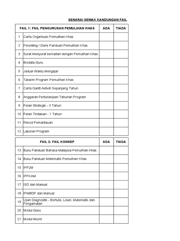 Senarai Semak Fail Pemulihan | PDF