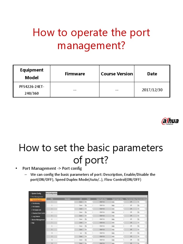 How To Operate The Port Management?: Equipment Model Firmware Course ...