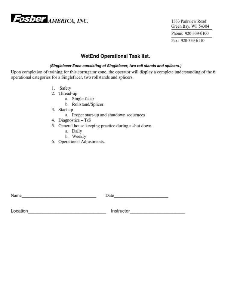 WetEnd Operation Task List | PDF | Machines | Manufactured Goods