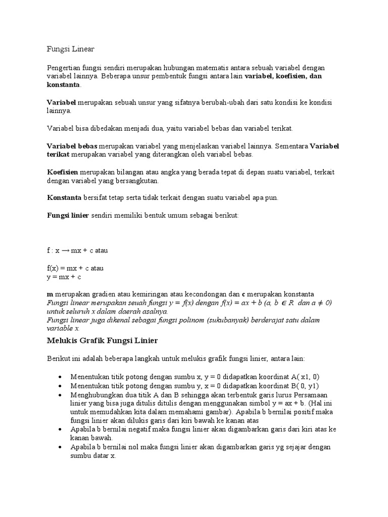 Materi Fungsi Linear Kelas 8 PDF | PDF