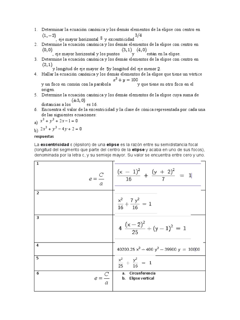 Ecuaciones de Elipses e Hipérbolas | PDF | Elipse | Geometría diferencial