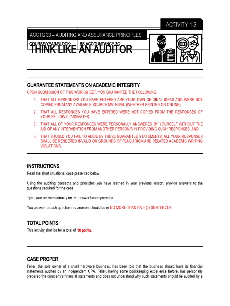 Activity 1.3 - Think Like An Auditor | PDF | Financial Audit | Audit